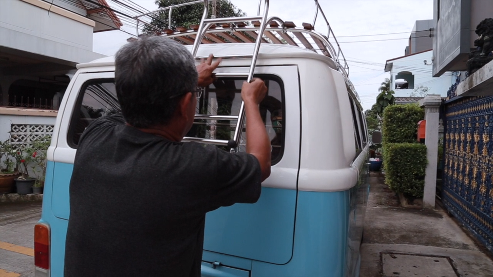Volkswagen VW Late bay window bus rear ladder stainless roof rack ...