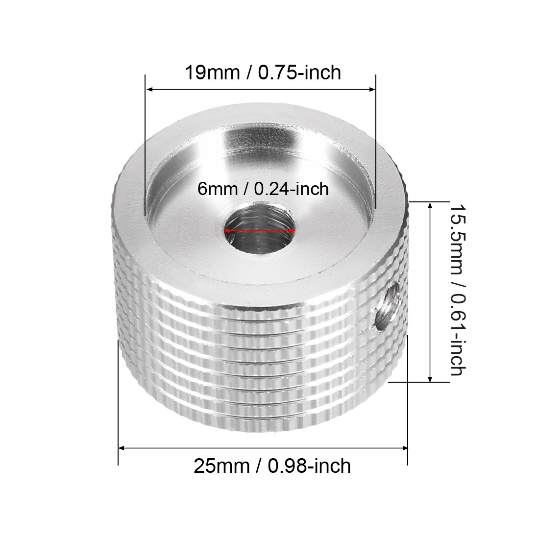2 x Stereo Knob 25x6x15.5mm Aluminium Volume Knob Silver Textured ...