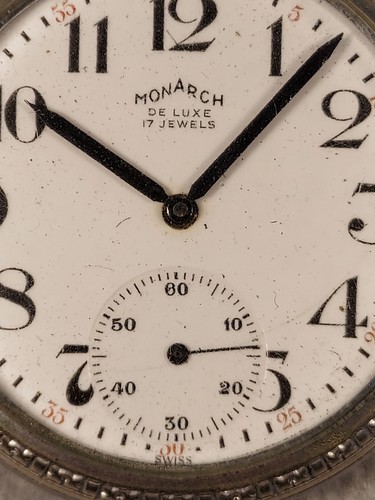 Vintage Monarch Deluxe 17J Mechanical Pocket Watch Chrome Swiss - Runs ...