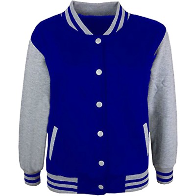 Kids Boys Baseball Royal & Grey Jacket Varsity Style Plain School ...