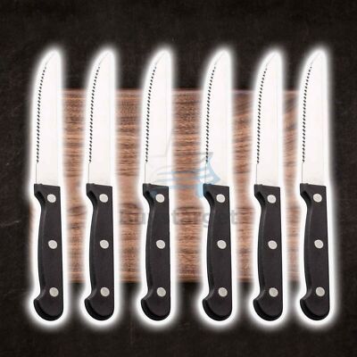 🔥6x Steak Knives Stainless Steel Cutlery Set Meat Dining Table Knife ...