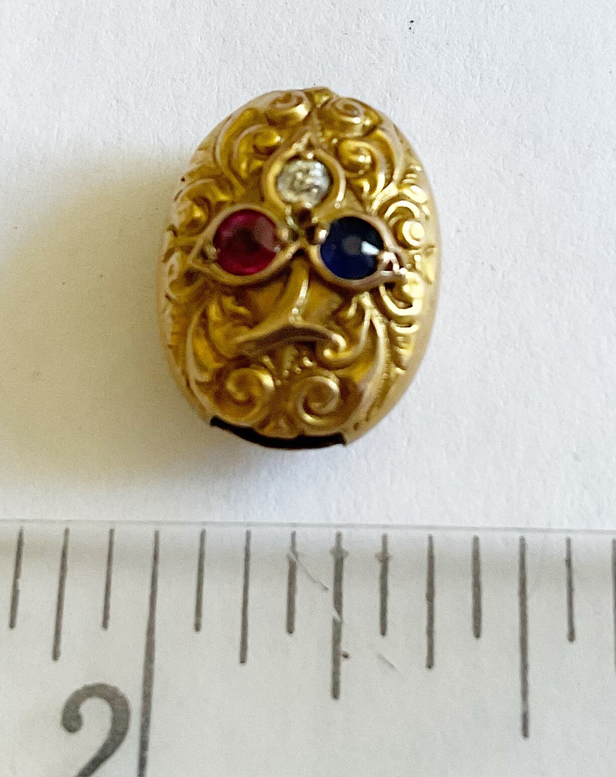 Antique Art Nouveau 14k Watch Slide With Diamond, Rub… - Gem