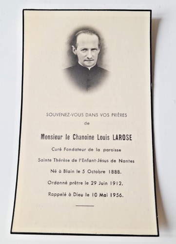 Image Mortuaire. Monsieur le Chanoine Louis LAROSE - Blain 1888 Nantes ...