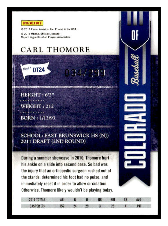 2011 Playoff Contenders #DT24 Carl Thomore Draft Ticket Crystal ...
