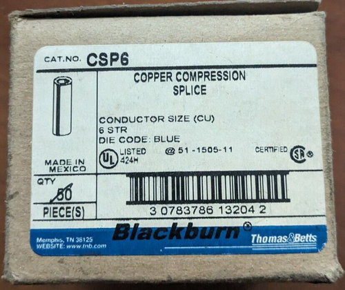 LOT OF 30 THOMAS & BETTS CSP6 6 STR Die code: BLUE COPPER COMPRESSION ...