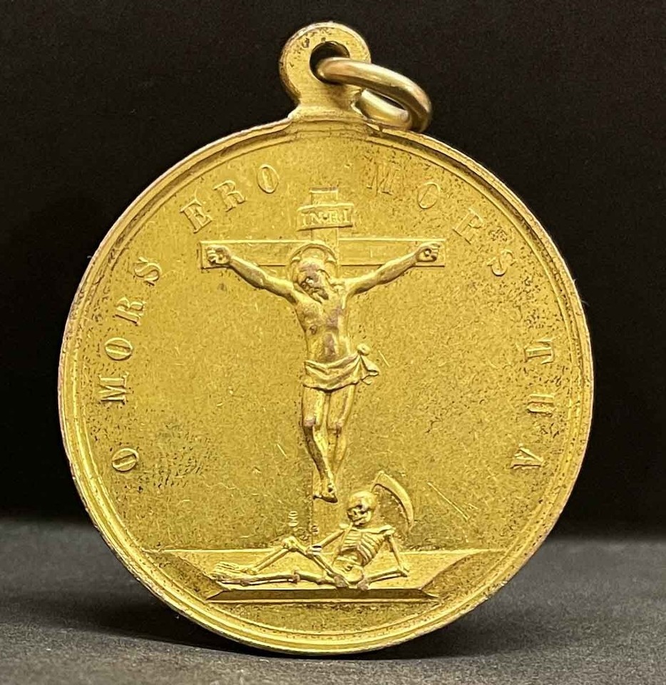 Italy 1900´ Antique Virgin Crucifix Jesus Christ Skeleton "O MORS ERO ...