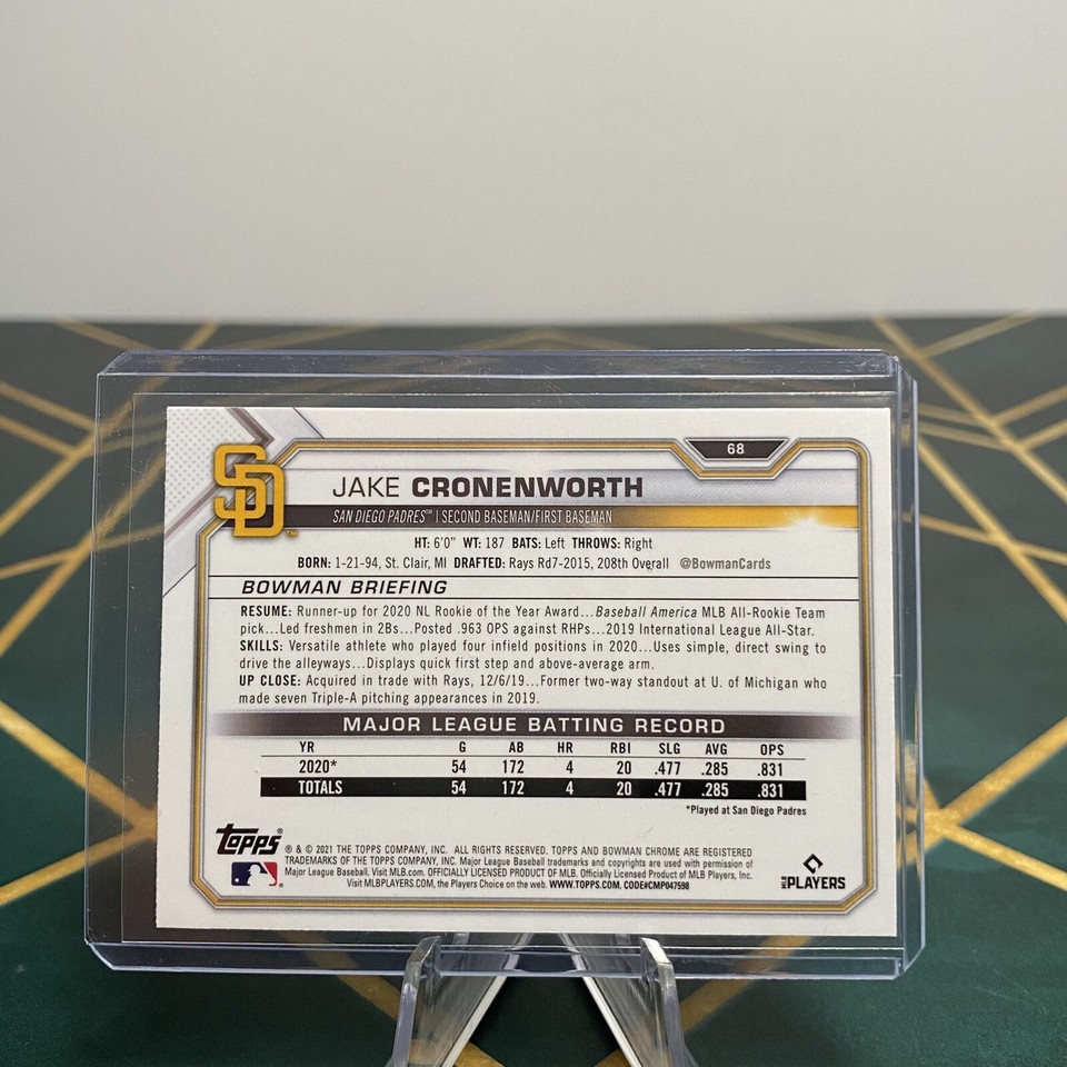 2021 Bowman Chrome Jake Cronenworth Rookie Card #68 San Diego Padres RC ...