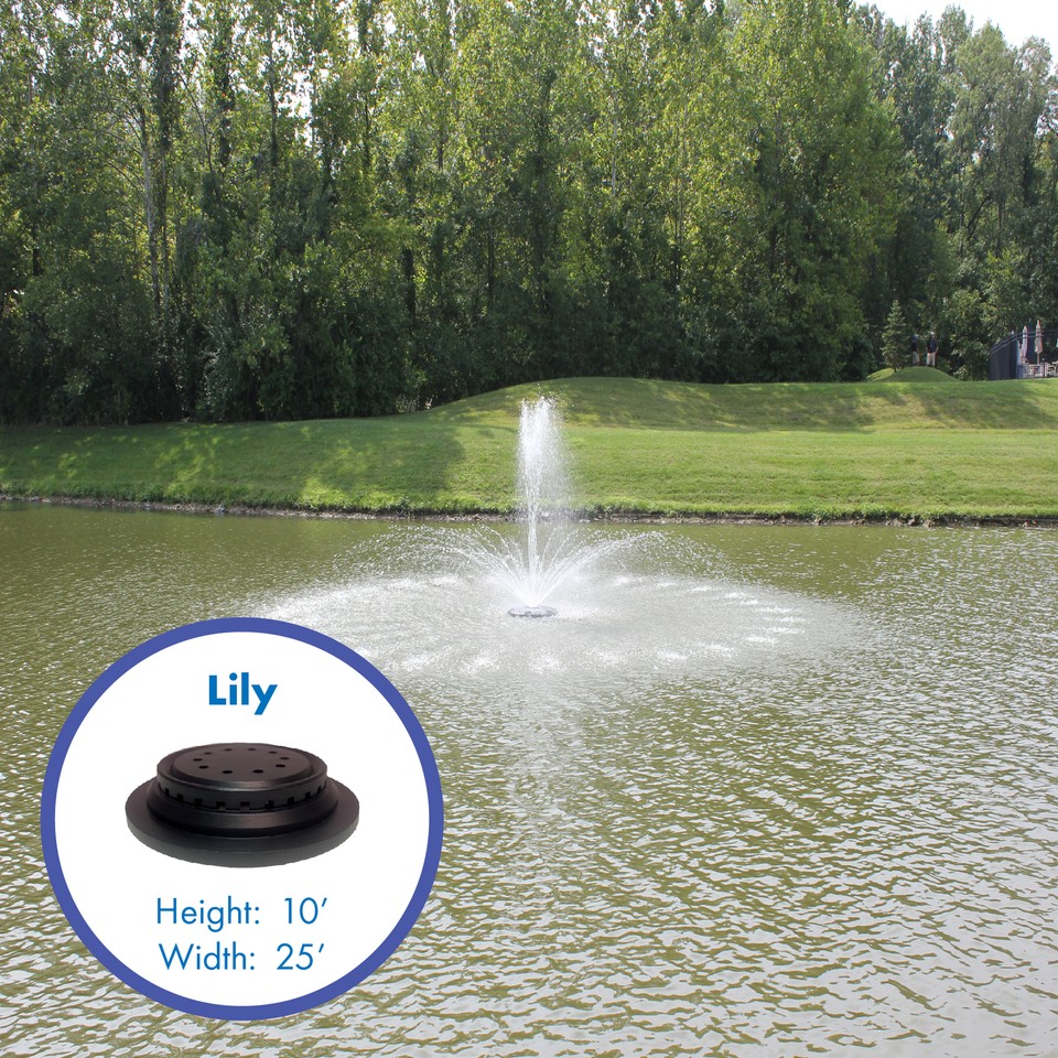 Aerating Pond Fountain, 1 HP, 15,000 GPH, Color LED Lights, 100' Cord ...
