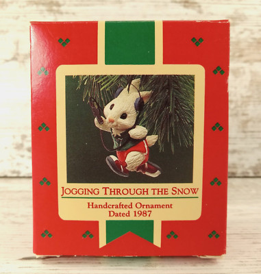 1987 Hallmark Bunny Rabbit Ornament Jogging Through the Snow w ...