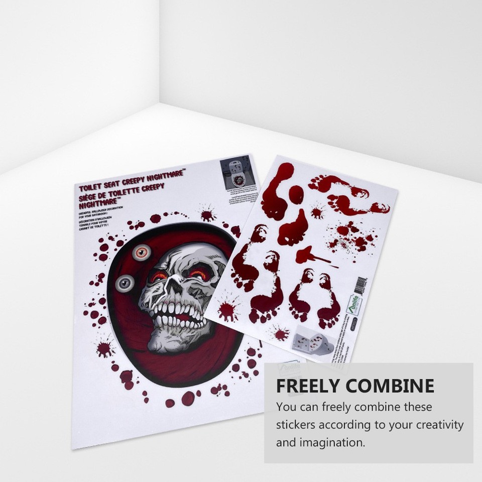 1 Set Horror Skull Pattern Toilet Decals Blood Stain Toilet Seat ...