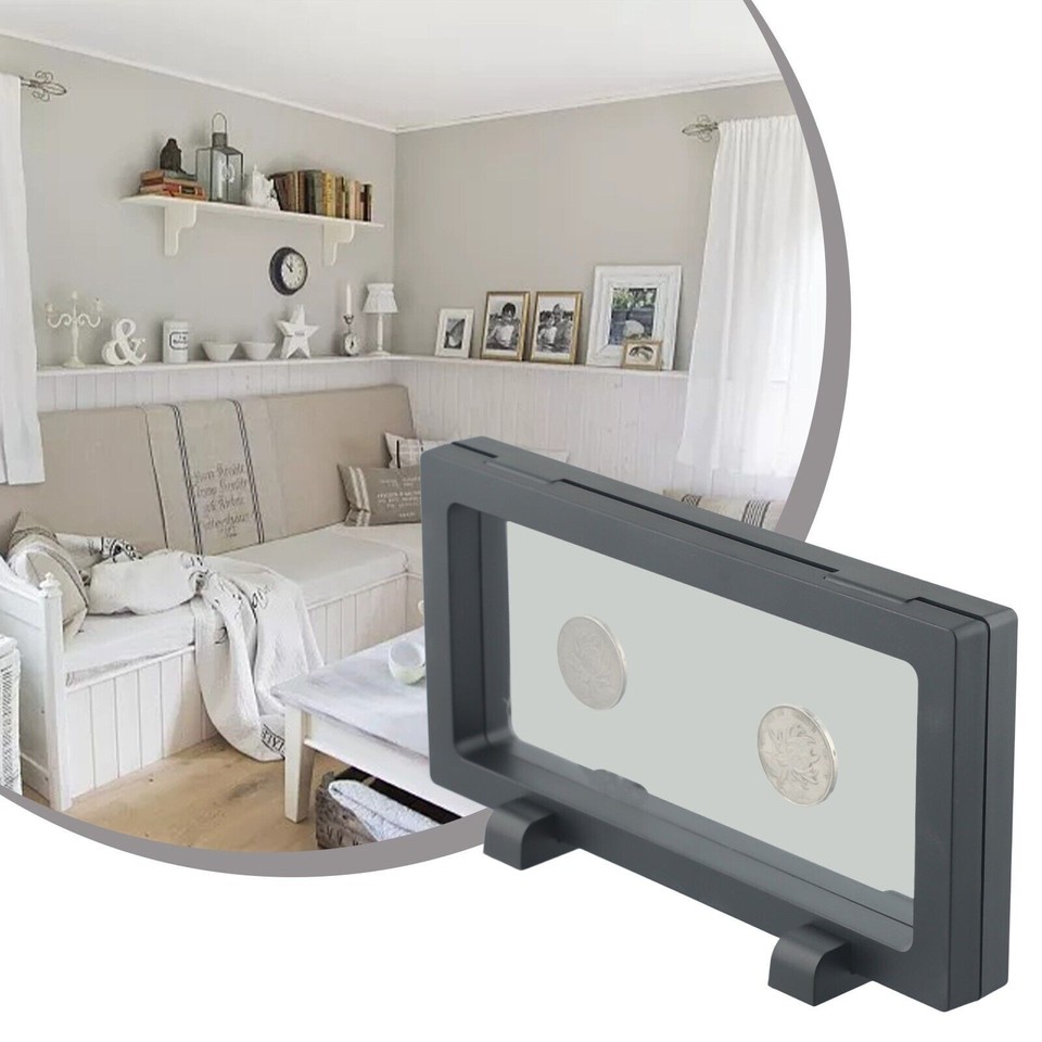 2Pcs 3D Floating Coin Display Frame Stand Holder Case Box For Jewelry ...