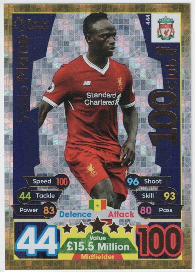 Topps 2017/18 Match Attax - 444 SADIO MANE - LIVERPOOL - 100 CLUB | eBay