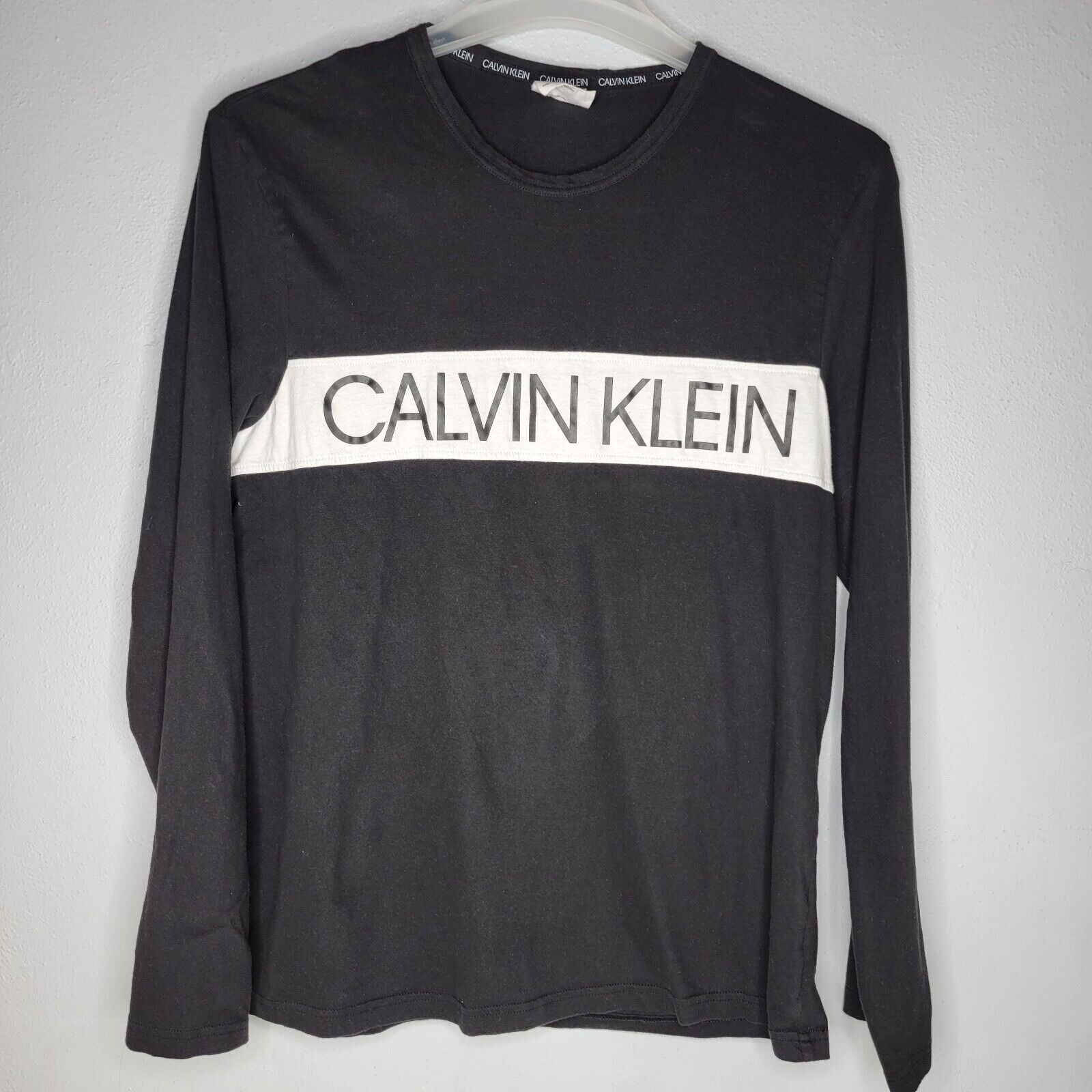 Calvin Klein Men’s Long Sleeve Shirt Large Black White Logo Spell Out ...
