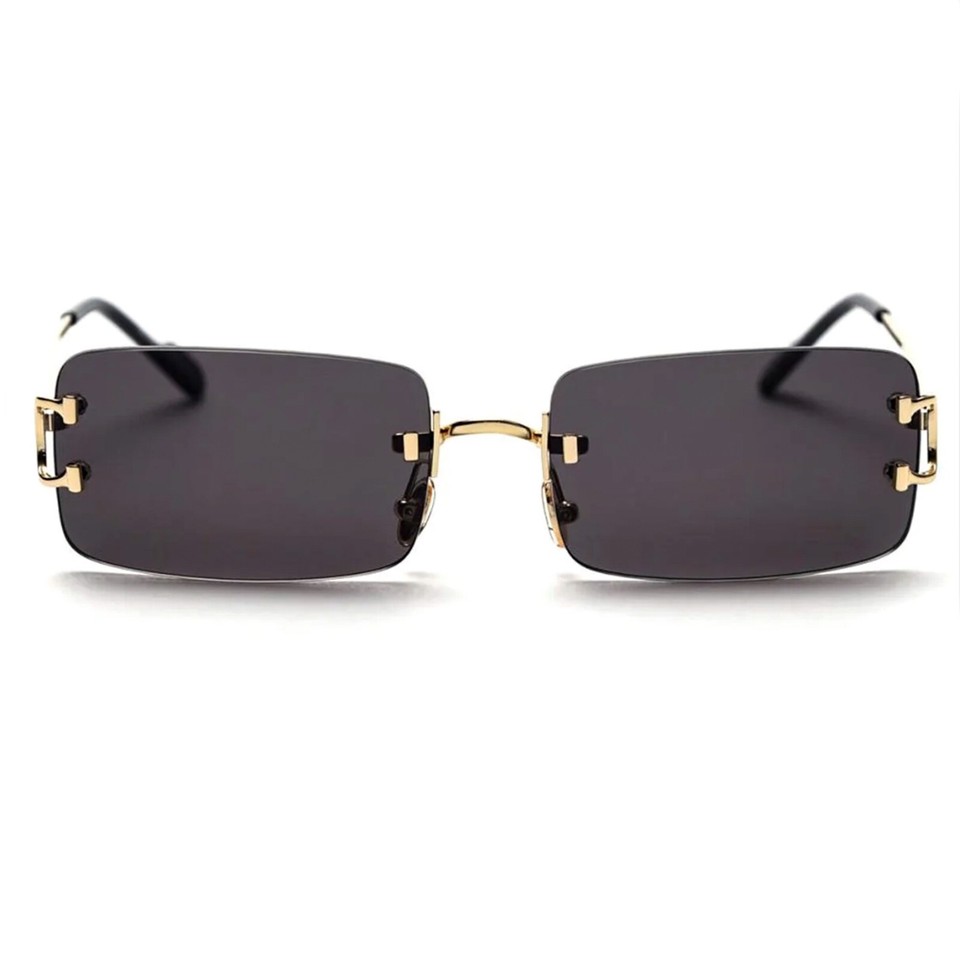 Rimless 90s Men's Women's Retro Frameless Rectangle Black Tinted Lens ...