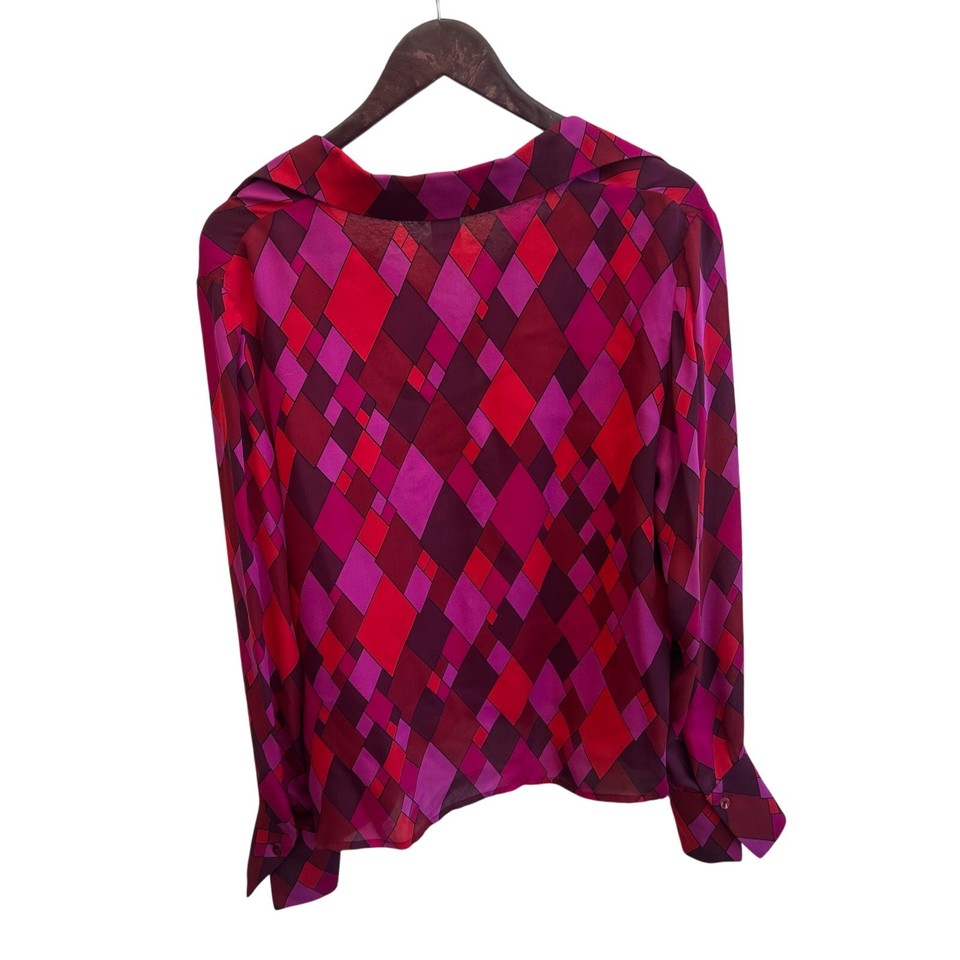 Vintage Rena Rowan 100% Silk Diamond Print Blouse Womens 12 | eBay