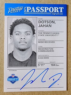 2022 Prestige Passport Signatures Jahan Dotson ON CARD Auto NPS-JD ...