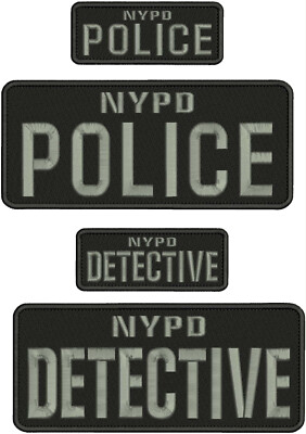 NYPD POLICE & DETECTIVE 4 EMB PATCHES 4X10 AND 2X5 VELCR@ ON BACK GRAY ...