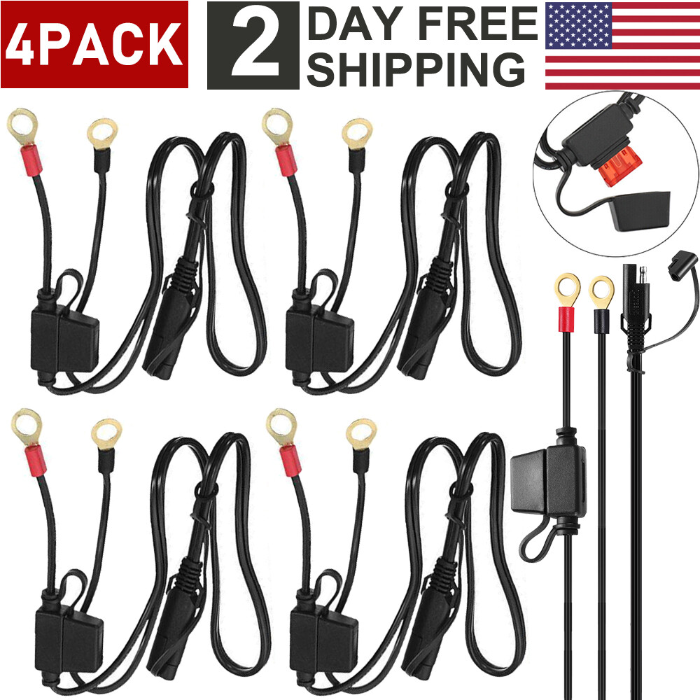 4PACK 2FT SAE Extension Cable 18AWG SAE Battery Connector Ring Terminal ...