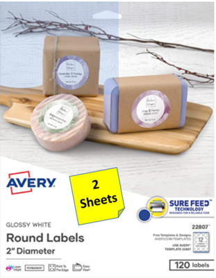 [2 Sheets] Avery 22807/22817 Glossy White 2" Round Labels, 24 total ...