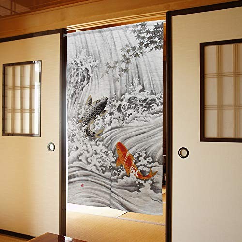 Japanese Noren Tapestry Curtain Koi Climbing Waterfall Thick Fabric ...