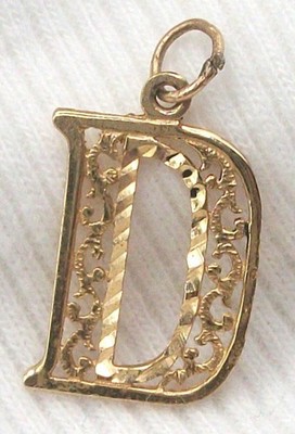 14K GOLD NAME LETTER INITIAL D FILIGREE DIAMOND CUT CHARM PENDANT ...