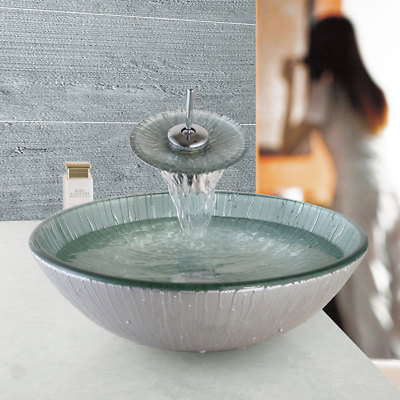 Bathroom Sinks Round Hand Painted Tempered Glass Bowl Basin Mixer ...