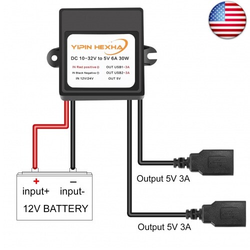 2PCS DC 12V 24V to 5V 6A 30W Dual USB Female DC Step Down Converter ...
