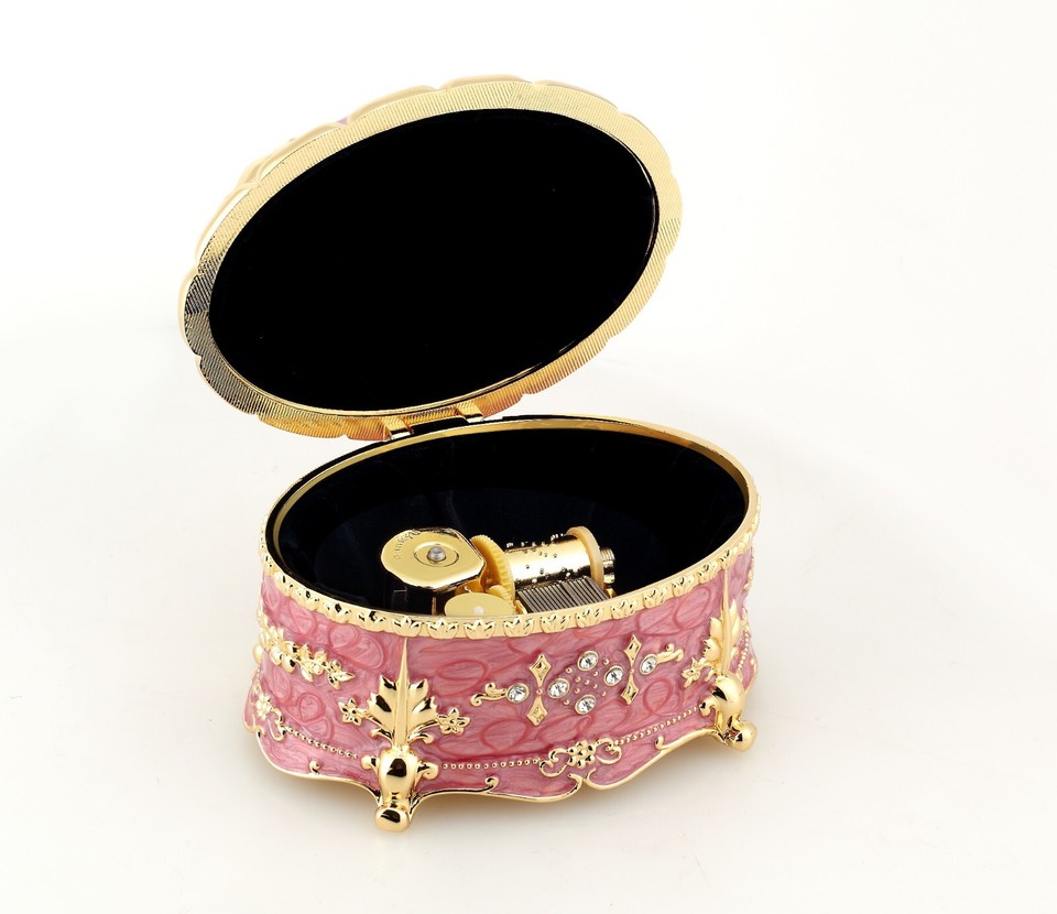 PINK METAL OVAL SHAPE TIN ALLOY WIND UP MUSIC BOX ( 100 SONGS AVAILABLE ...