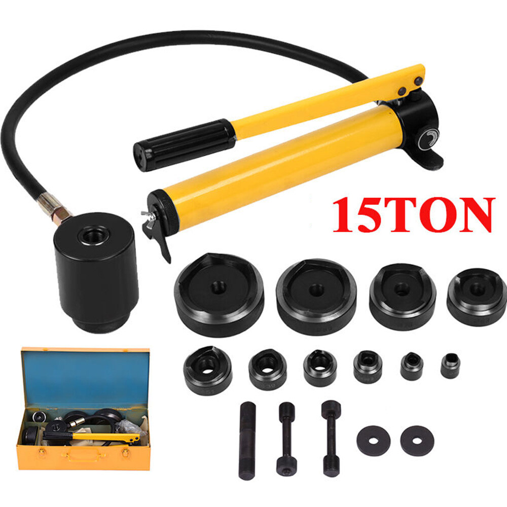 15 Ton Hydraulic Hole Punch Knockout Tool Set 10 Dimple Dies 16mm ...