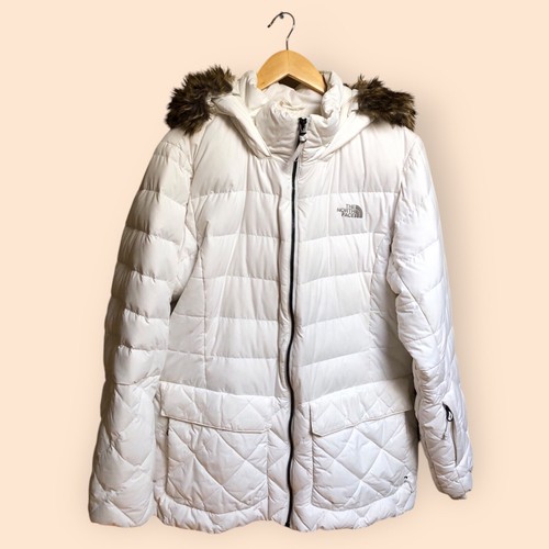 The North Face Nitchie Down Parka Jacket White Faux Fur Snow Ski Women ...