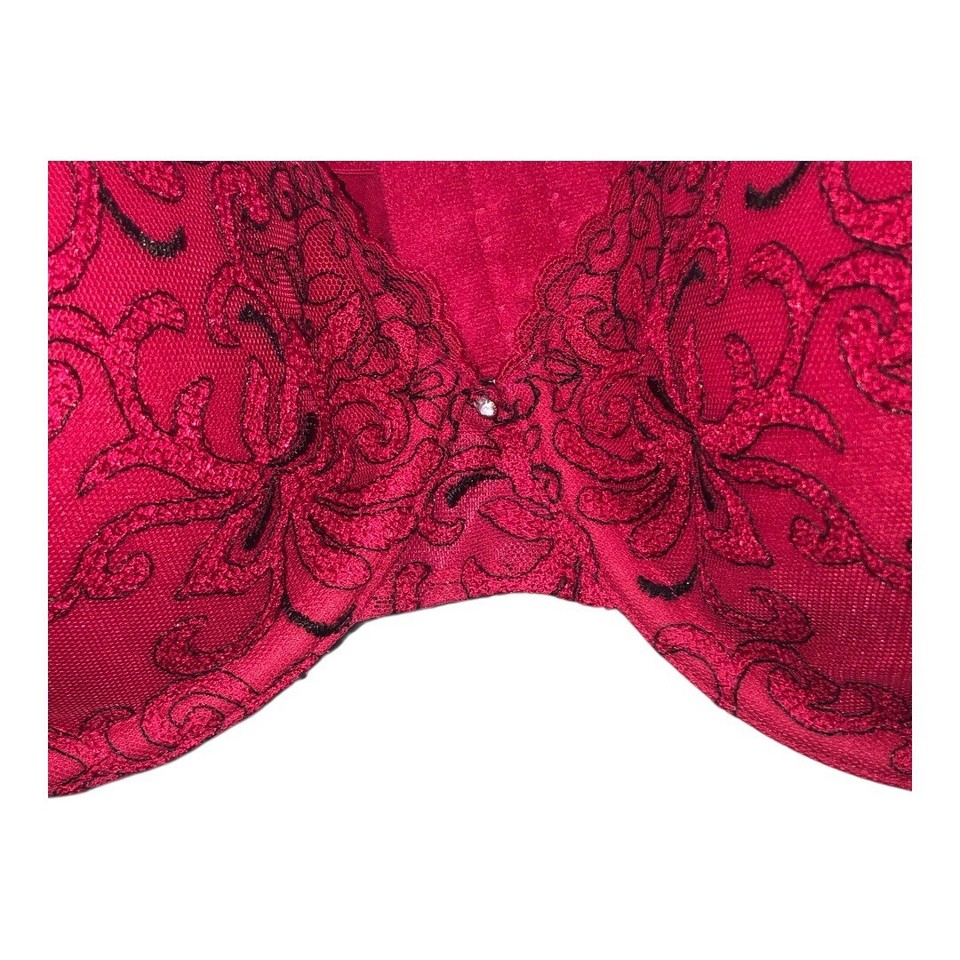 Playtex Secrets Side-Smoothing 4513 Deep Red Embroidered Lace underwire ...