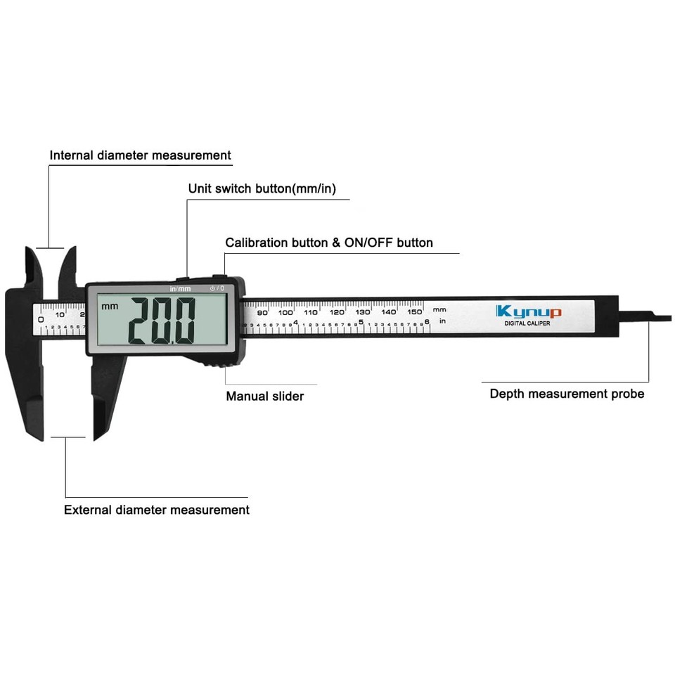 Kynup Digital Caliper 150mm Large LCD Screen Carbon Fibre Vernier ...