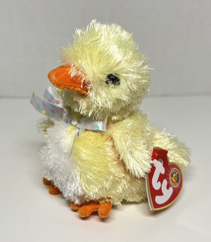 Ty Beanie Baby PEEPERS Silky Easter Chick with Pastel Spotted Bow -BOM ...