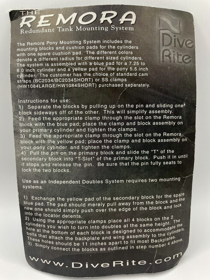 Dive Rite Remora, Redundant Tank Mounting System | eBay