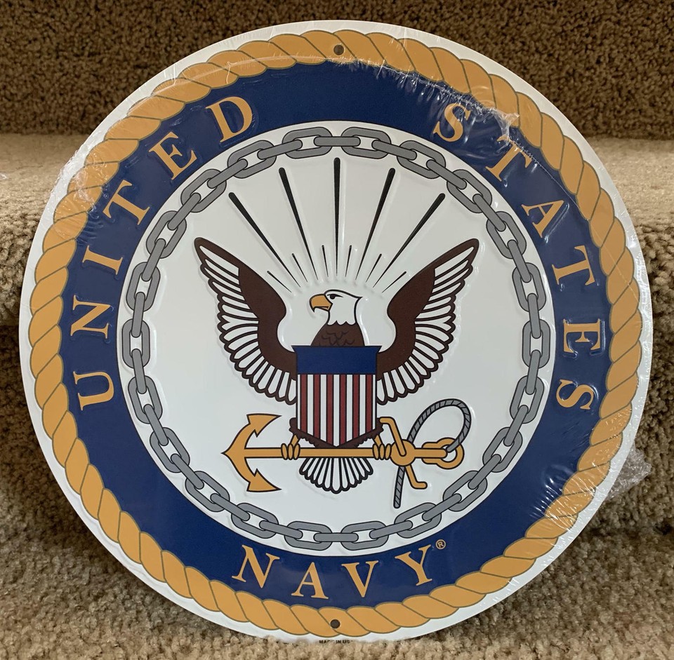 United States Navy USN 12" Round Metal Sign Embossed Patriotic Home ...