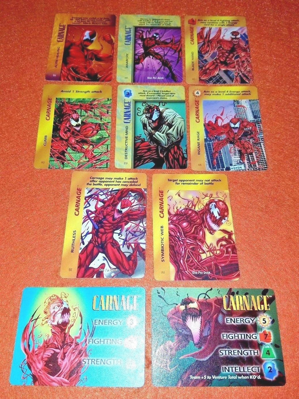 Marvel OVERPOWER Carnage Set 2 characters OP IQ 8 specials - no HF | eBay