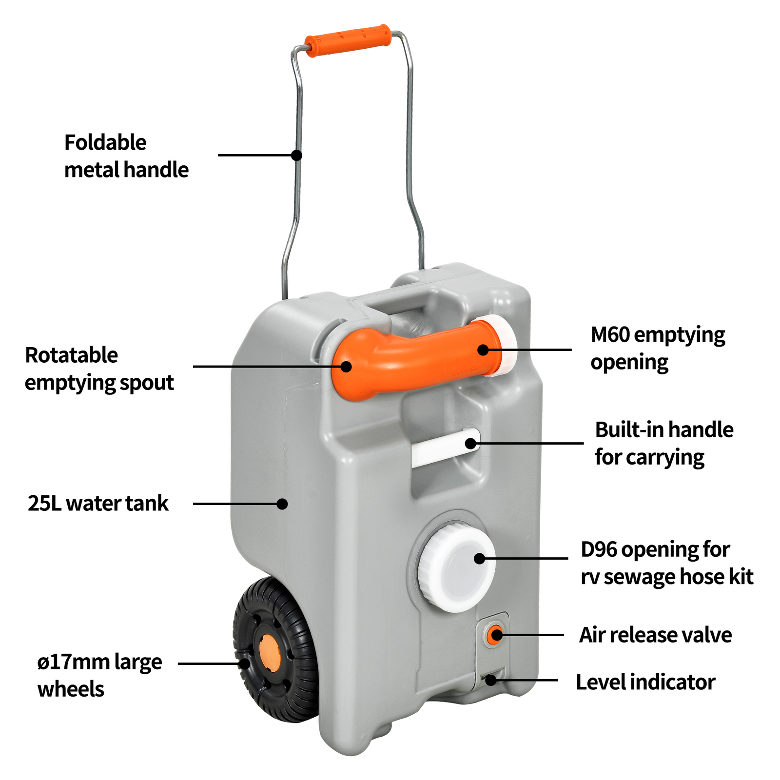 Portable RV Waste Tank 6.6 Gallon Tote Grey Water Holding Camper Dump ...