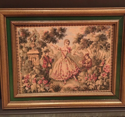 Vintage France Tapestry Beautiful Dancing Lady Courtyard Minstrels ...