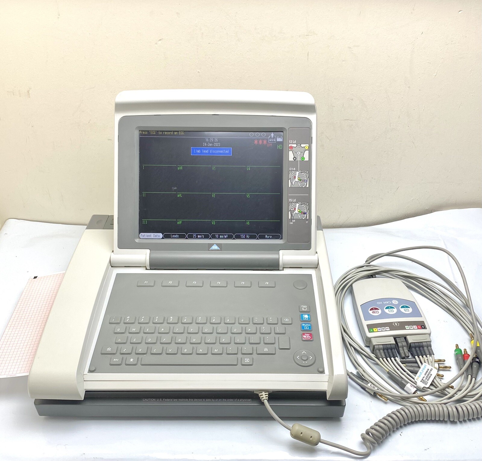 GE MAC 5500 HD COLOUR SCREEN ECG ELECTROCARDIOGRAPH EKG MACHINE + 12 ...