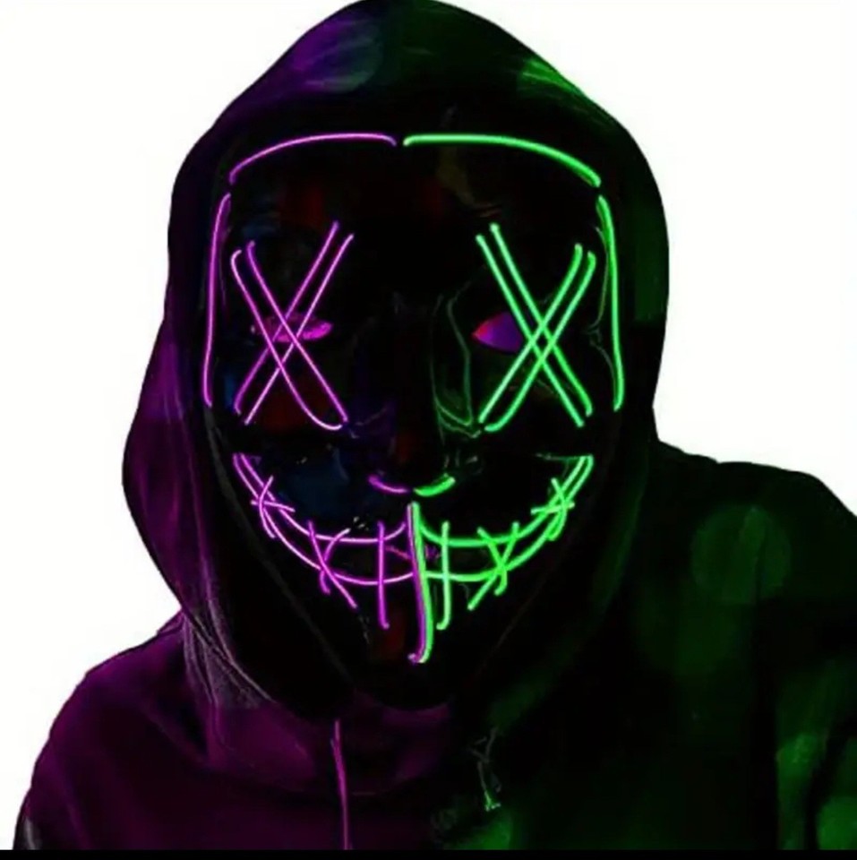 PURGE MASK 1pc GREEN/PURLLE LED Mask Wire Light Up Purge Halloween ...