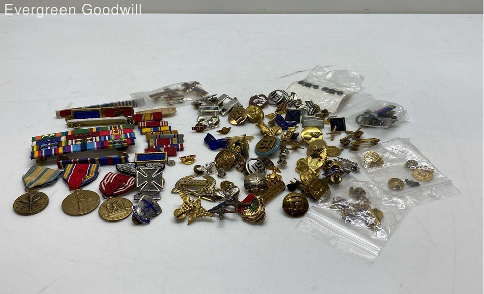 Assorted Lot of Medals, Ribbons, Ribbon Racks, and Pins ( Military, LE ...
