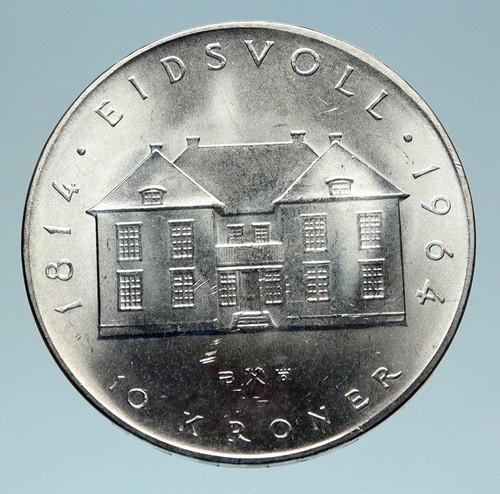 1964 NORWAY Antique Silver 10 Kronor KING Olav V Norwegian Vintage Coin ...