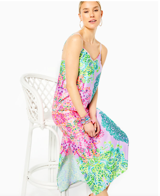Lilly Pulitzer S Bellalyn Satin Midi Slip Dress, Multi Sunshine Vibes ...
