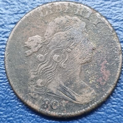 1801 Draped Bust Large Cent 1c Early Copper Coin Better Grade VF+ ...
