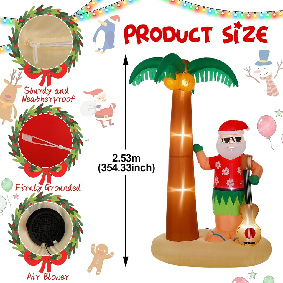 8 Ft Tall Christmas Santa Inflatable Outdoor Decorations Hula Santa ...