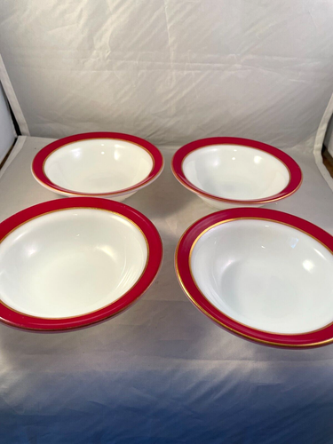 Set of 4 ~ Pyrex Milk Glass "MAROON / GOLD" Fruit/Dessert Bowls ~ 5 1/2 ...