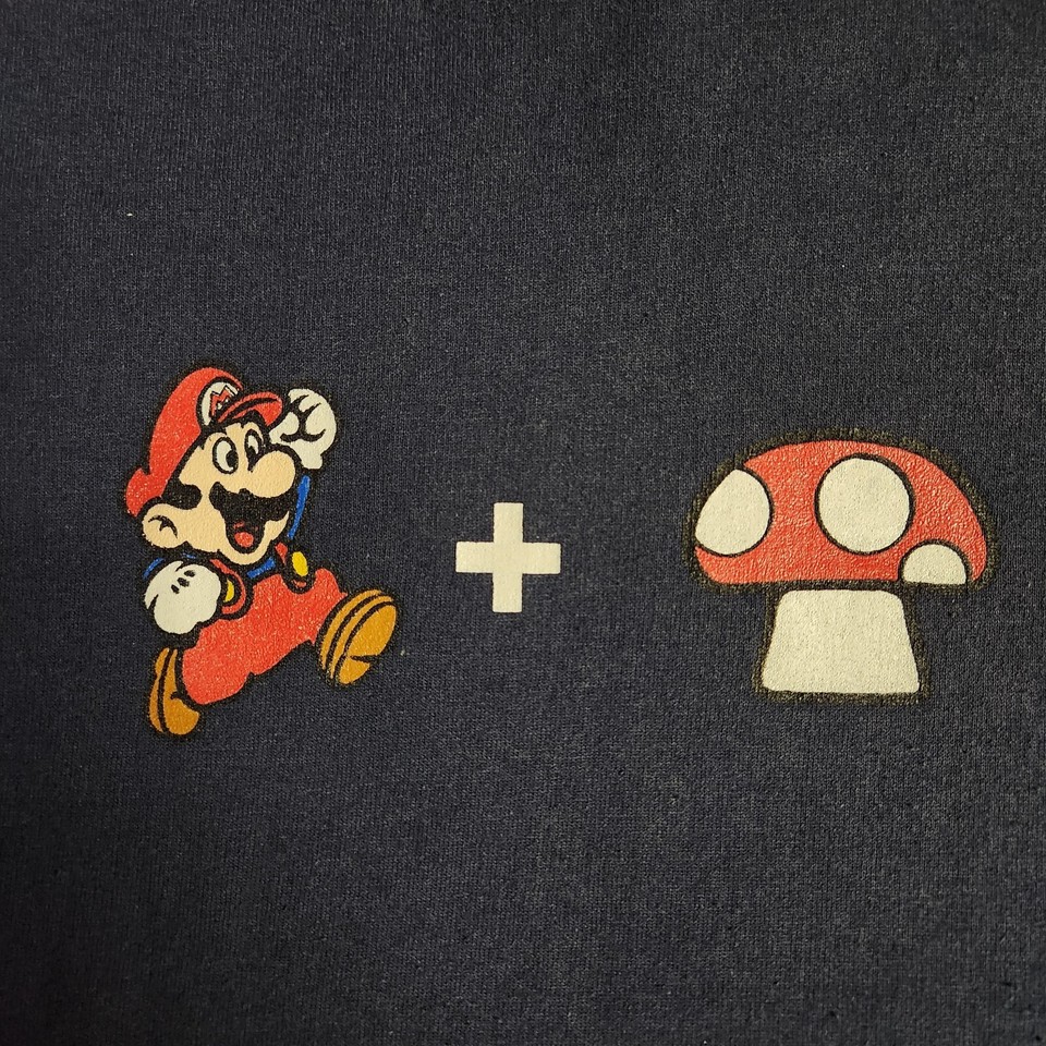 Vintage Nintendo Super Mario Bros Mushroom Power Up Hoodie SweatShirt L ...