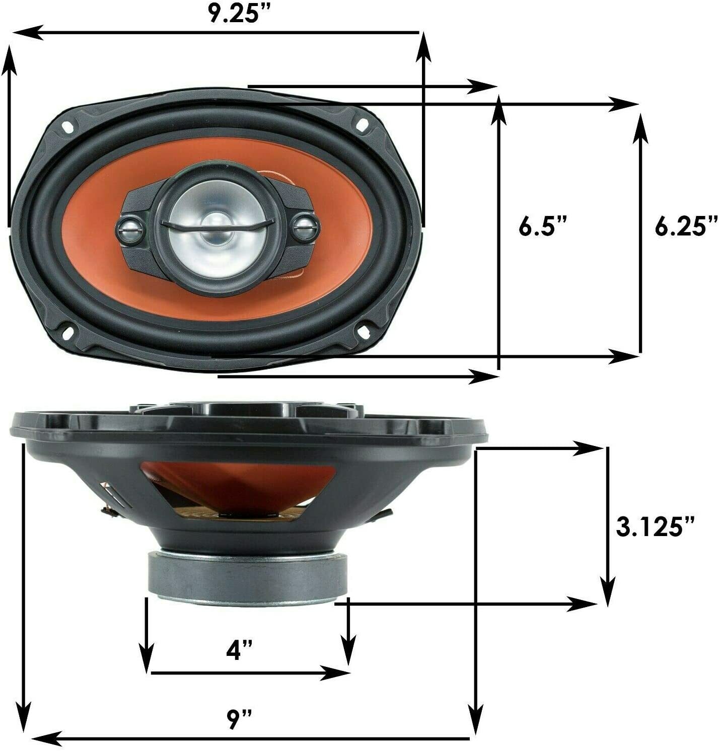 2x Audiobank AB-790 6"x9" 1000 Watt 4-Way Red Car Audio Stereo Coaxial ...