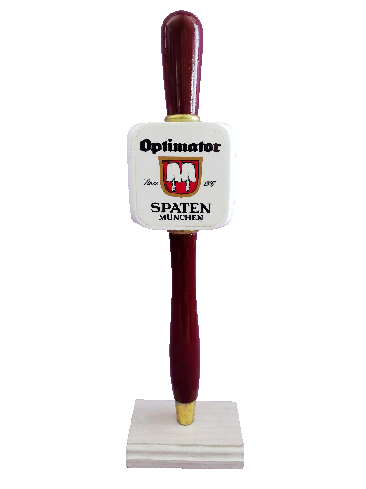 Spaten Munchen Optimator Brewery Beer Tap Handle Wooden 3 Sided Bar Keg ...