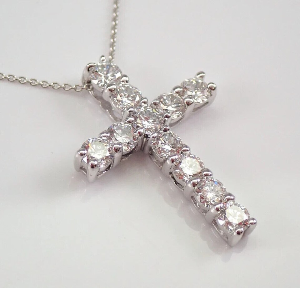 1.80Ct Lab Created Diamond Round Cross Pendant 14K White Gold Plated ...